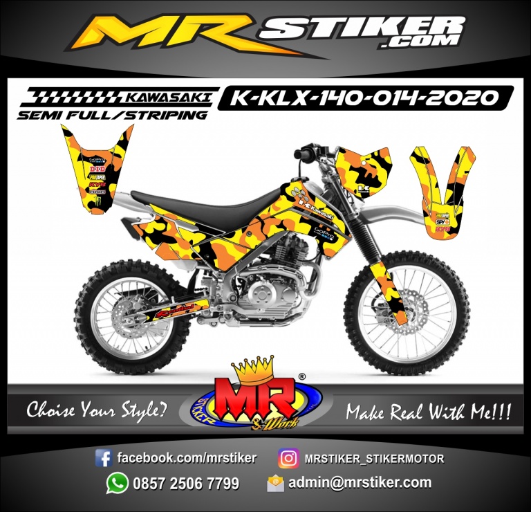 Stiker motor decal Kawasaki KLX 140 Yellow Full Camo - stiker motor ...