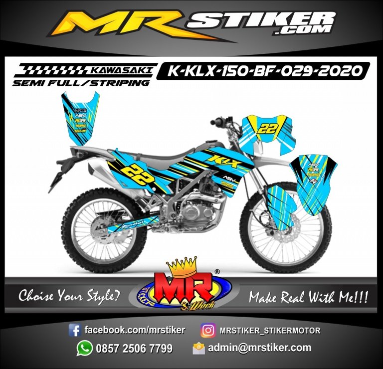Stiker motor decal Kawasaki KLX 150 BF Blue Line Splat Grafis Glasses ...