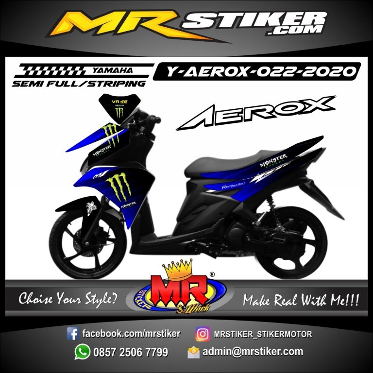 Stiker motor decal Yamaha Aerox Dark Blue Monster Energy Line Grafis ...