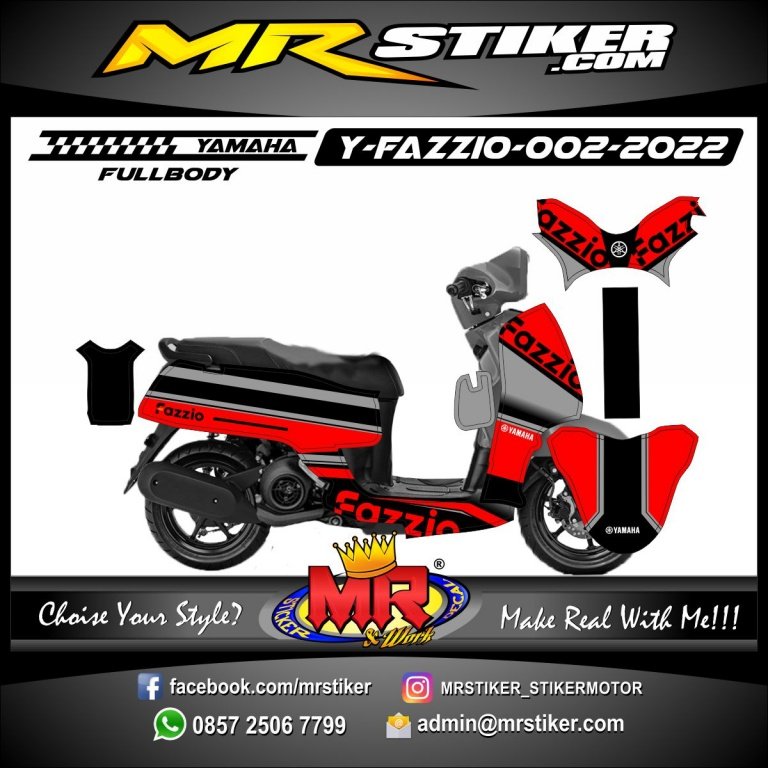 Stiker motor decal Yamaha Fazzio FullBody Red Line Grey Grafis Simple ...