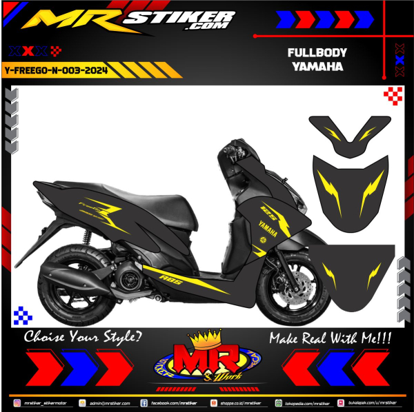 Sticker Yamaha FreeGo 125 Custom Design Black Yellow Stylish - stiker ...