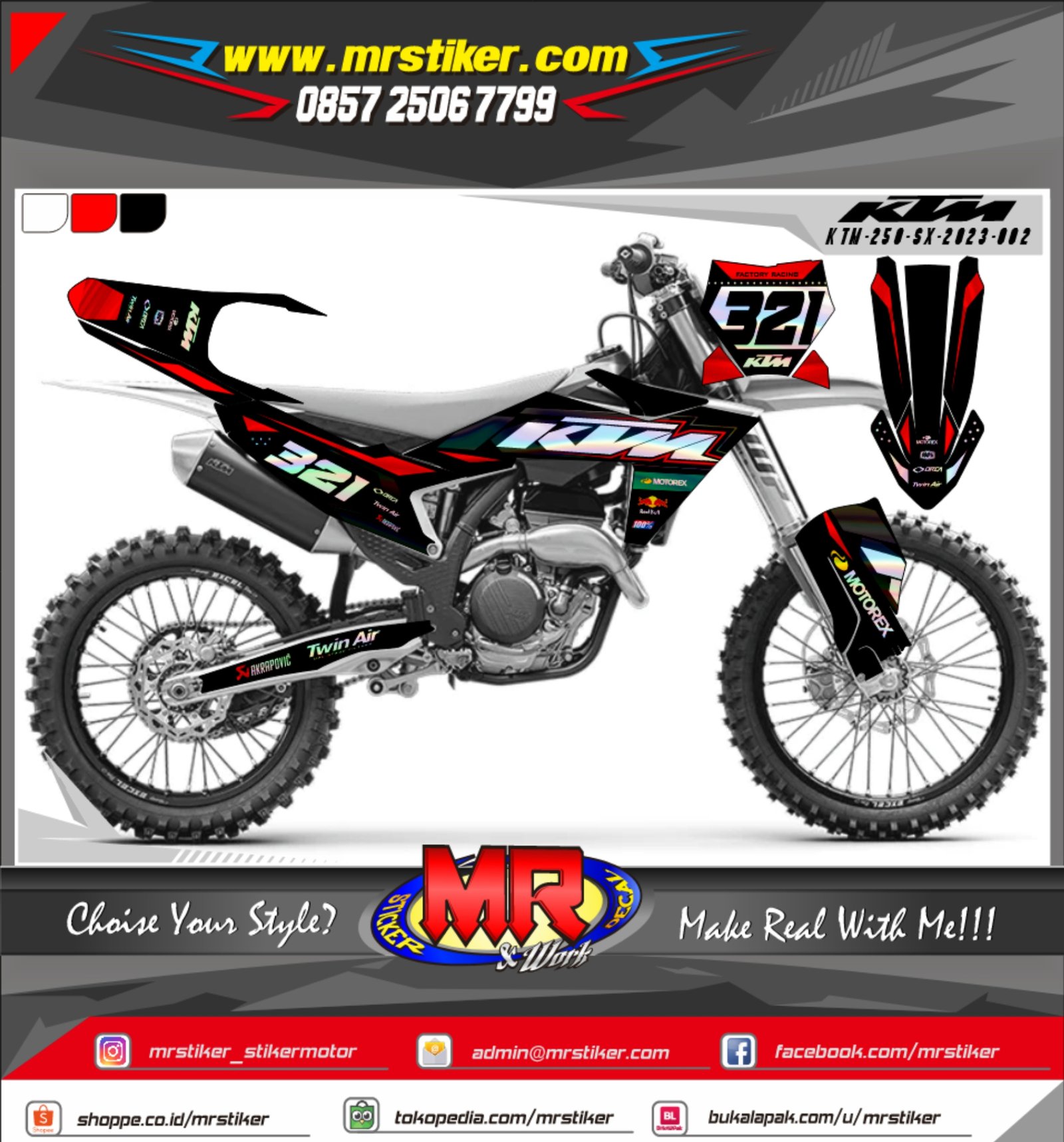 Stiker Decal Custom Fullbody KTM 250 SX Black Red Elegant Race - stiker ...